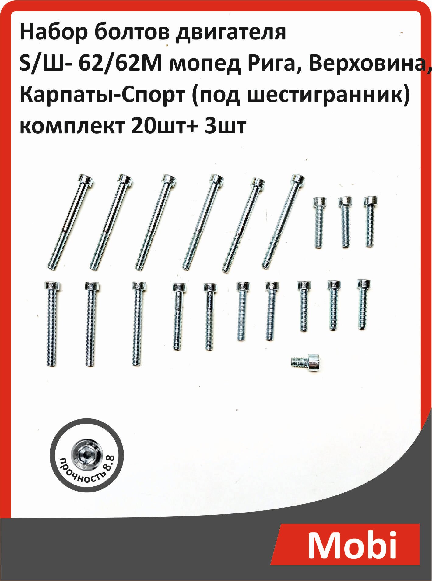 Набор болтов двигателя S/Ш- 62/62М мопед Рига, Верховина, Карпаты-Спорт (под шестигранник) комплект 20шт+ 3шт