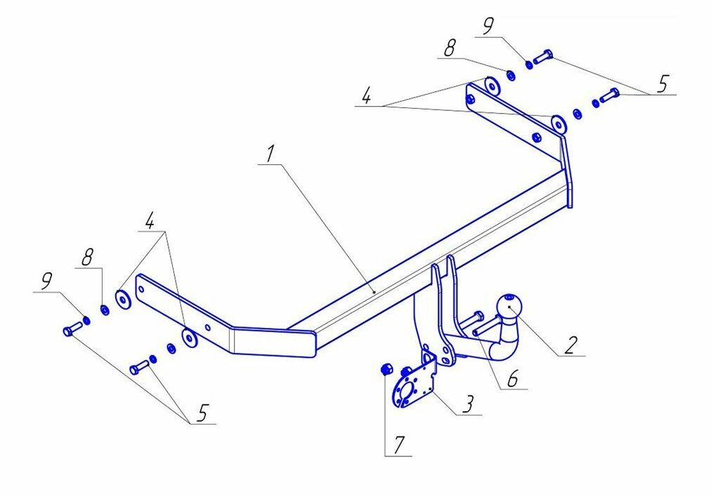Фаркоп для Volkswagen Polo V хетчбек 2009-2018 Тип шара: A. Нагрузки: 1000/75 кг, VW 27