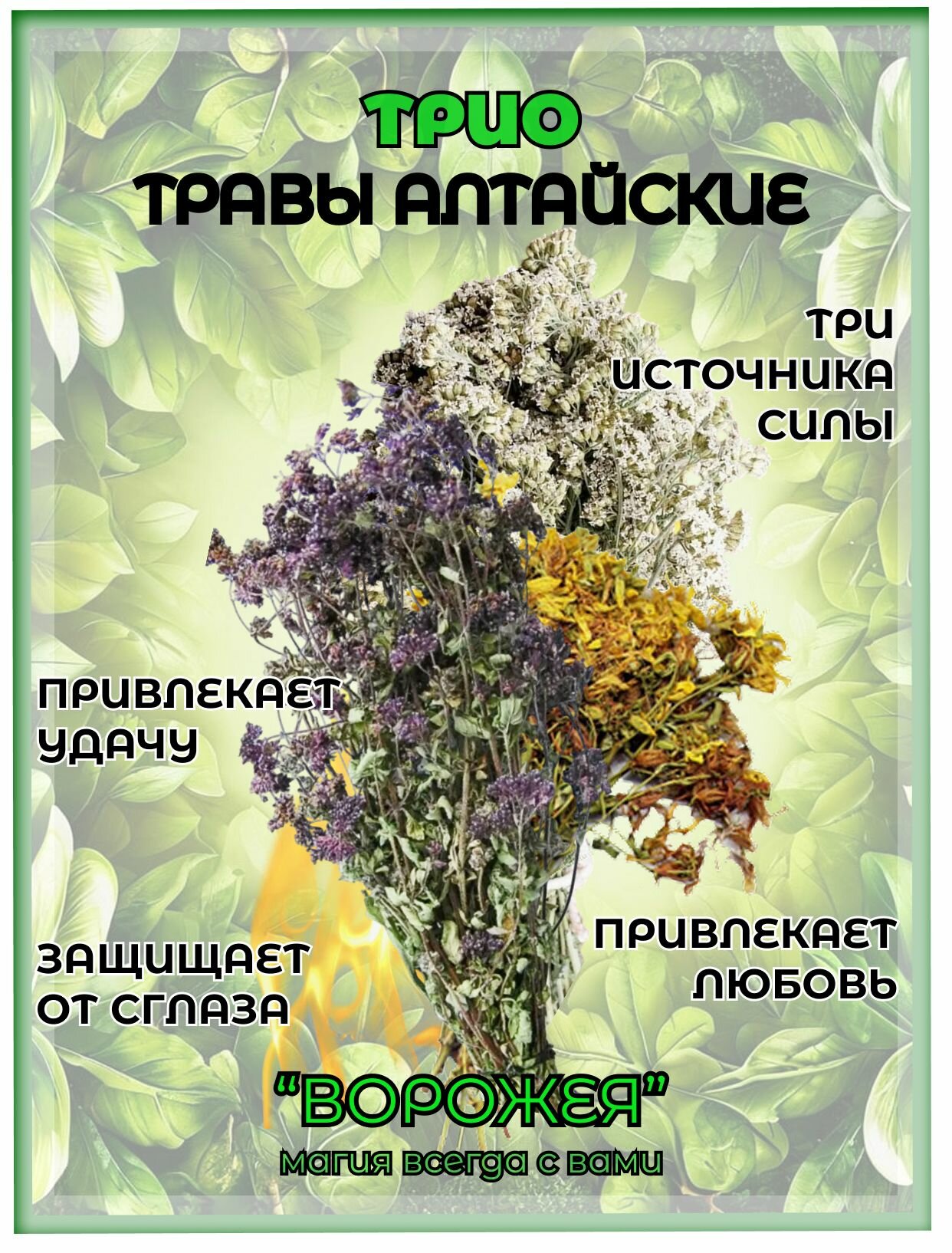 Душица, зверобой, тысячелистник, в букете. Алтайские травы для окуривания и медитаций.
