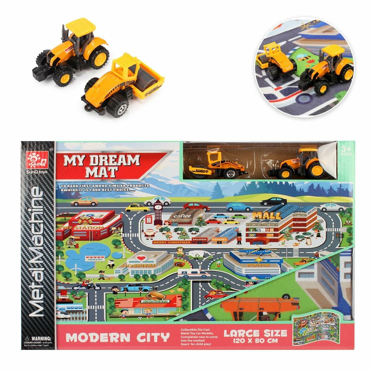 Игровой набор с транспортом, коврик 120х80 см, 6 машинок, яркие цвета