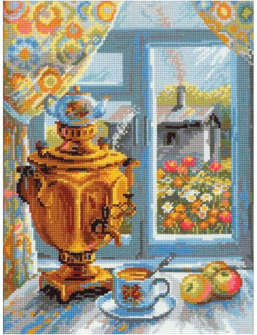 Набор для вышивания крестиком Риолис 'Самовар', 30*40 см, на белой канве