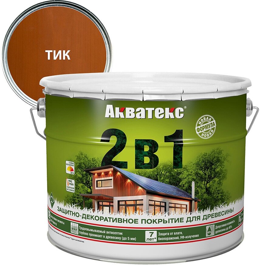 Антисептик Акватекс 2 в 1 биозащитный для дерева тик 9 л