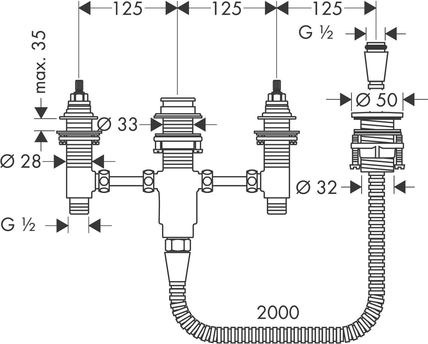 Hg скрытая часть смесителя на край ванны 4 отв. 13244180 Hansgrohe