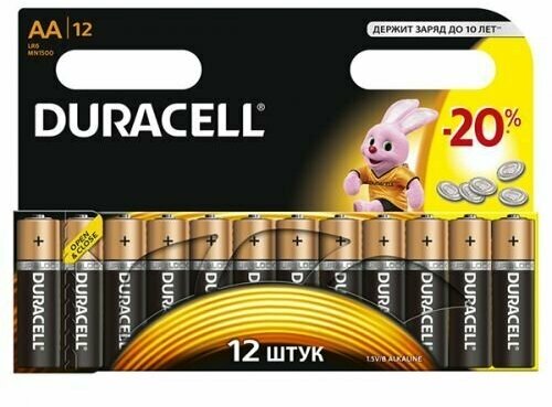 Батарейки Duracell Basic, AA, щелочные, 200mAh, 12 штук, влагозащитный корпус — фото 1