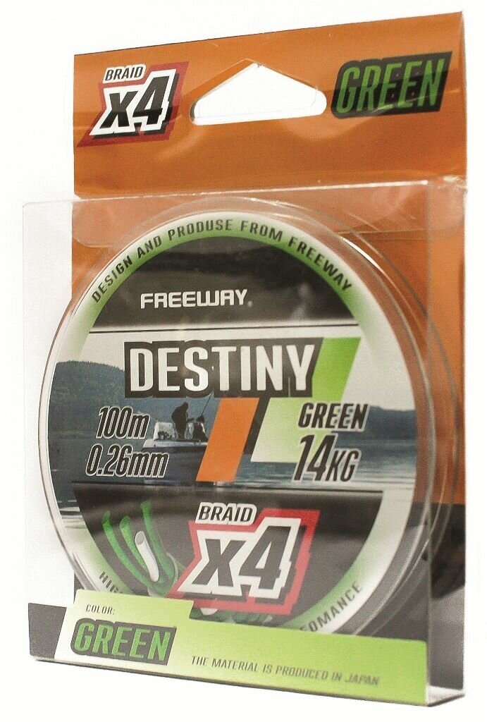 Шнур плетеный FWx4 DESTINY Green 100м; 0,10мм; 3,60кг