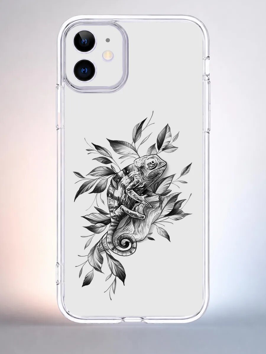 Чехол iPhone 11 хамелеон в листве силиконовый