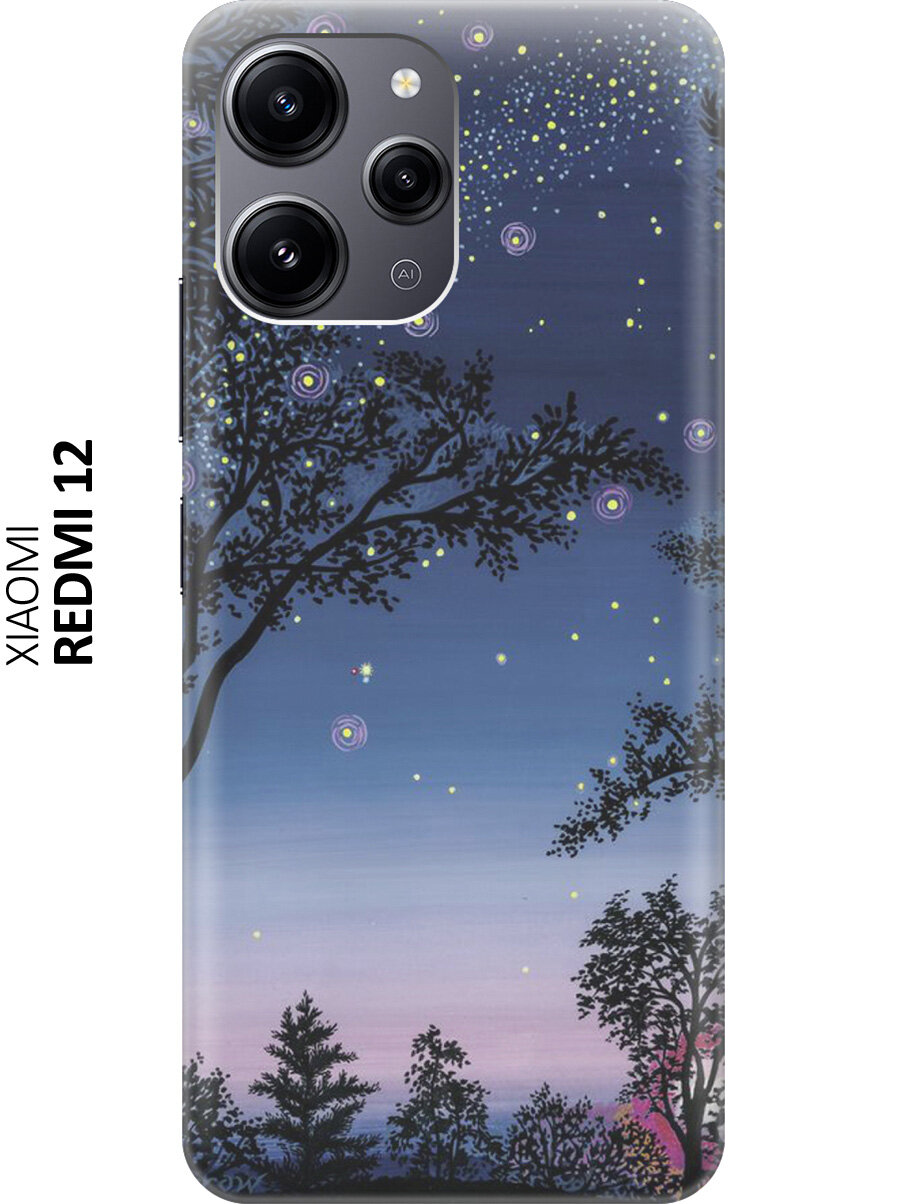 Силиконовый чехол на Xiaomi Redmi 12, Сяоми Редми 12 с принтом "Деревья и звезды"