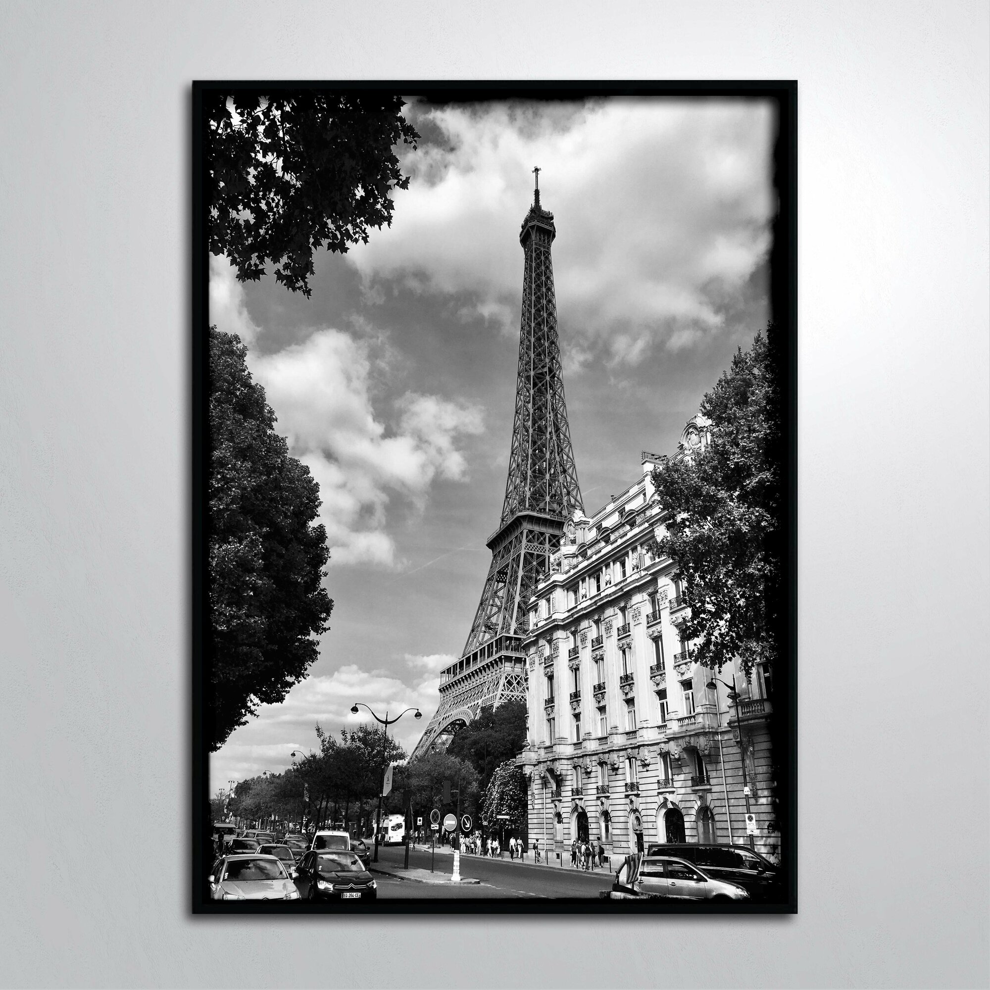 Постер без рамы/Постер для интерьера/Плакат интерьерный ЧБ Фотография Улица Парижа