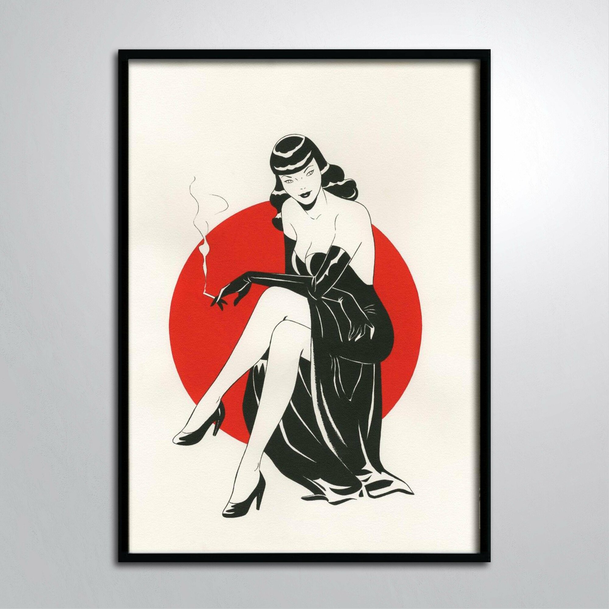 Постер без рамы/Постер для интерьера/Современное искусство Девушка Черное Платье