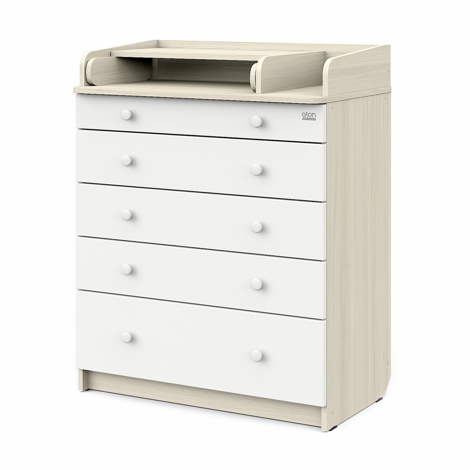 Комод пеленальный "Maks" с органайзером шариковые направляющие 5 ящ, ясень севилья-белый