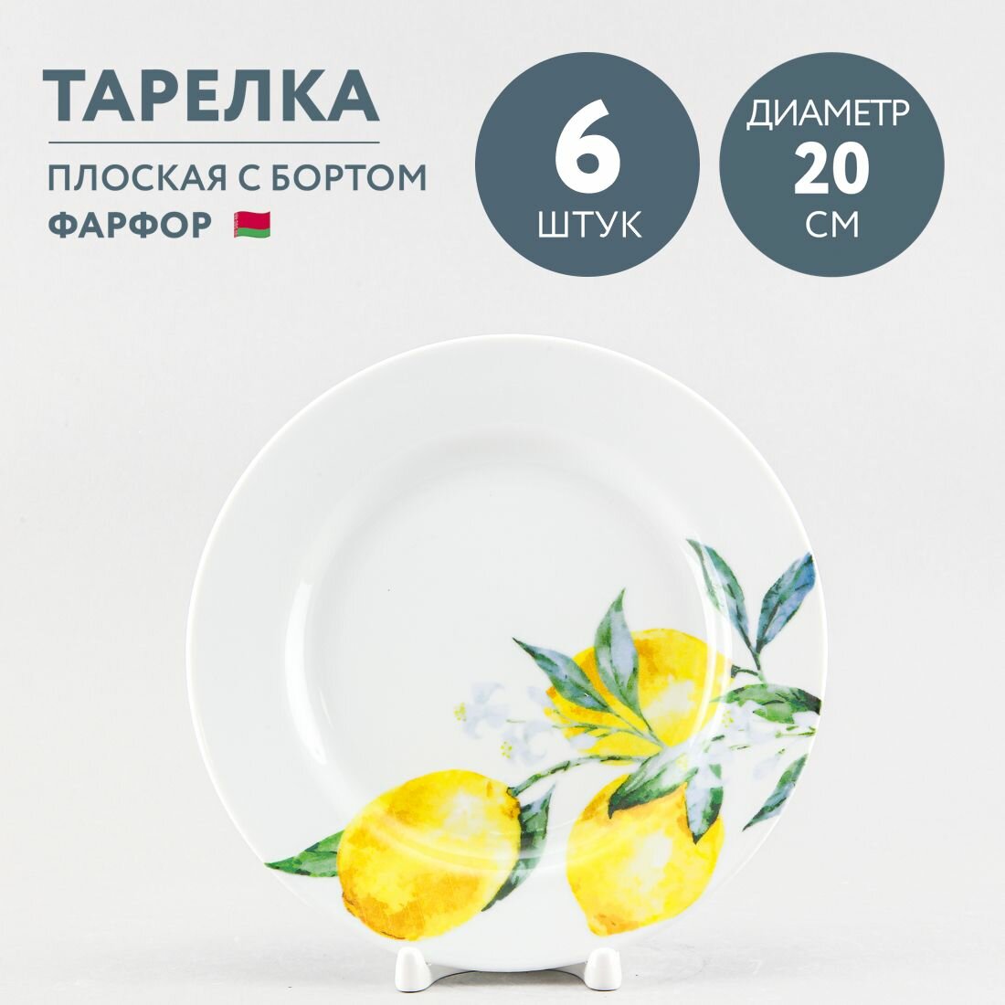 Набор из 6 тарелок обеденных 20 см Добрушский фарфоровый завод Лимоны