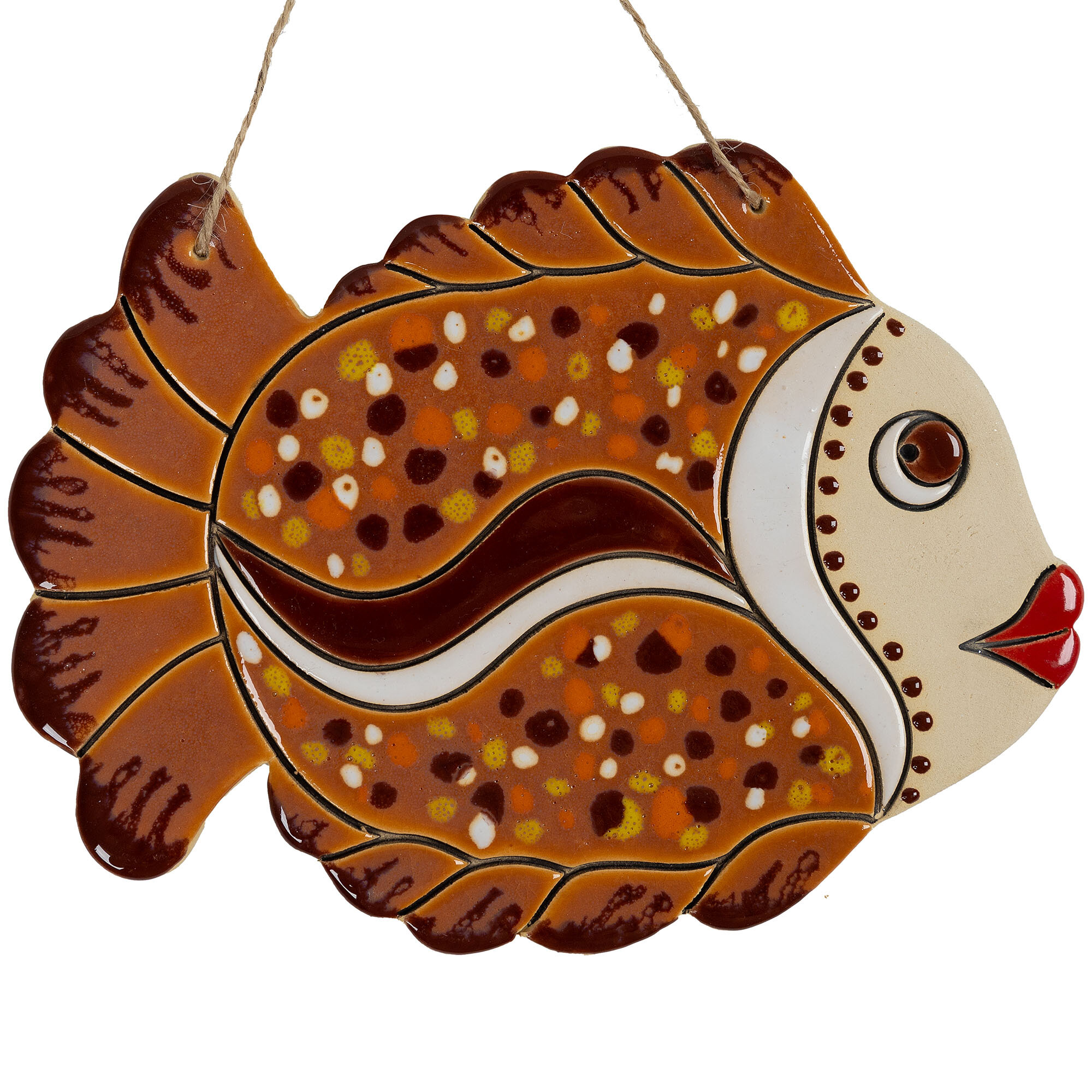 Панно декоративное Рыбка коричневая керамическое авторской ручной работы