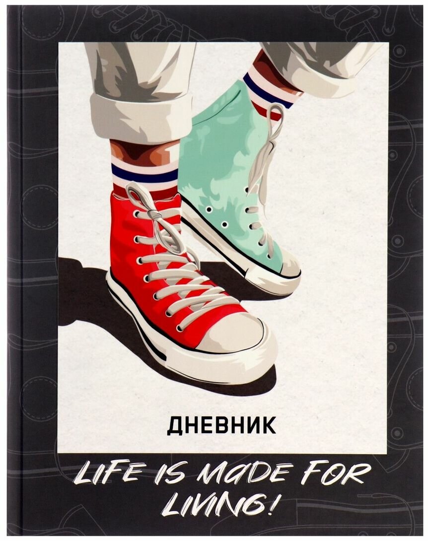 Дневник школьный "Кеды зелено-красные" для 1-11 классов, универсальный дневник для школы, твердая обложка 7БЦ с матовой ламинацией, выборочный лак, для девочки и мальчика, 40 листов