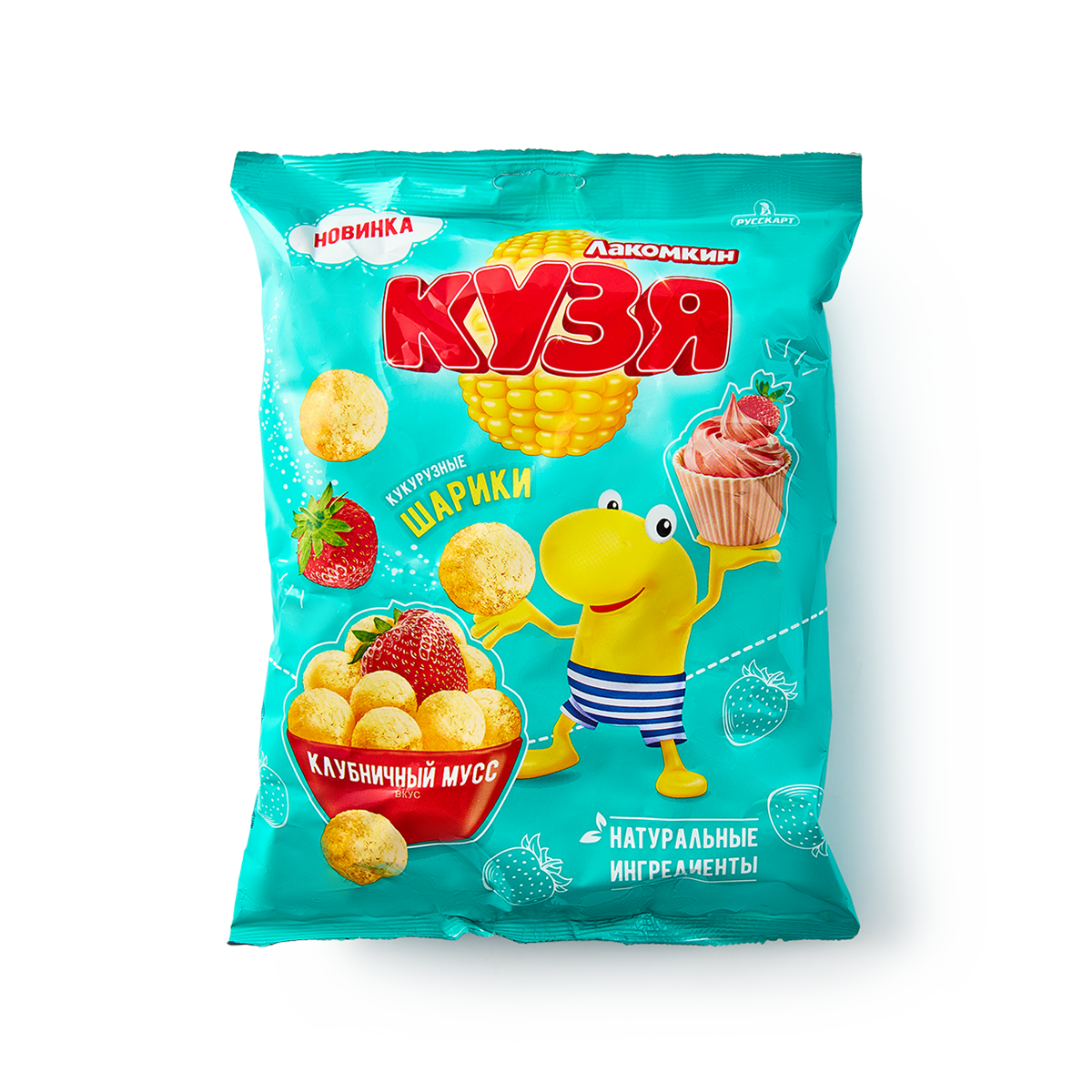 Шарики кукурузные "Кузя Лакомкин", со вкусом клубничный мусс, 100г