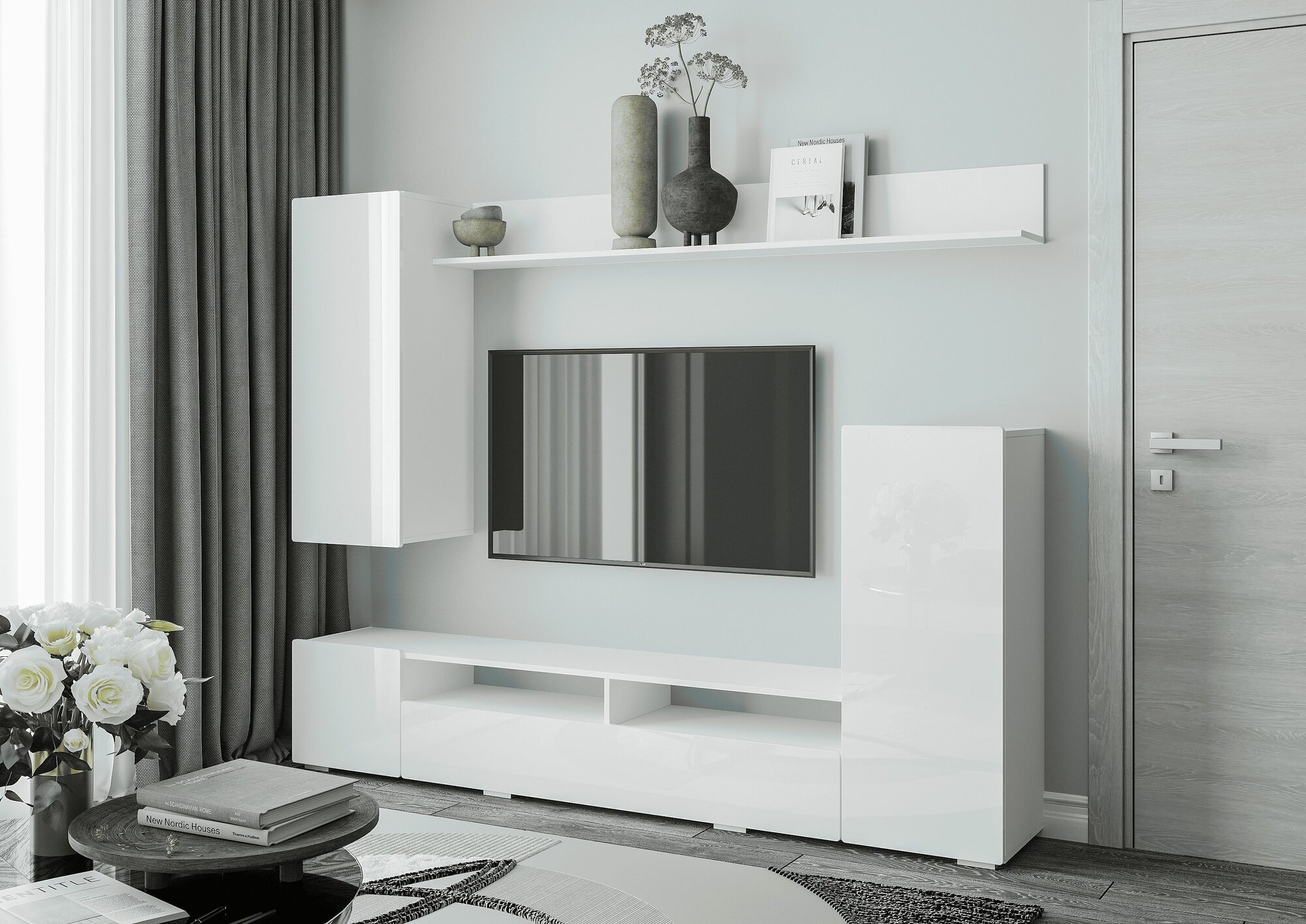 Гостиная Диаманд (белый/белый глянец)