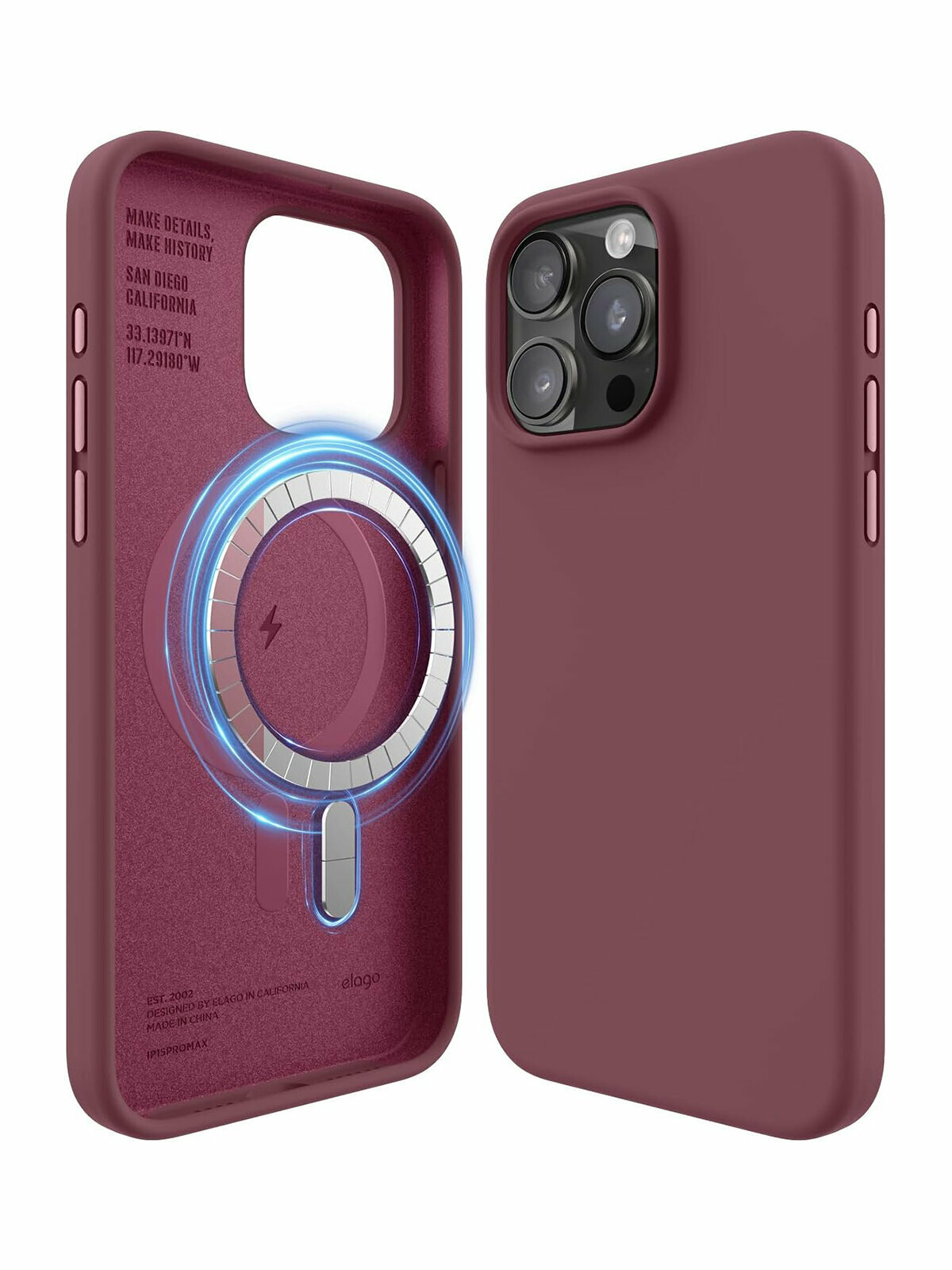 Elago для iPhone 15 Pro чехол Soft silicone (Liquid) Burgundy (MagSafe)