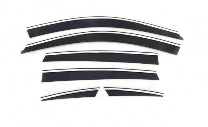 Дефлекторы окон Geely Tugella 2020-2022 (6 элементов), дымчатый с хром молдингом