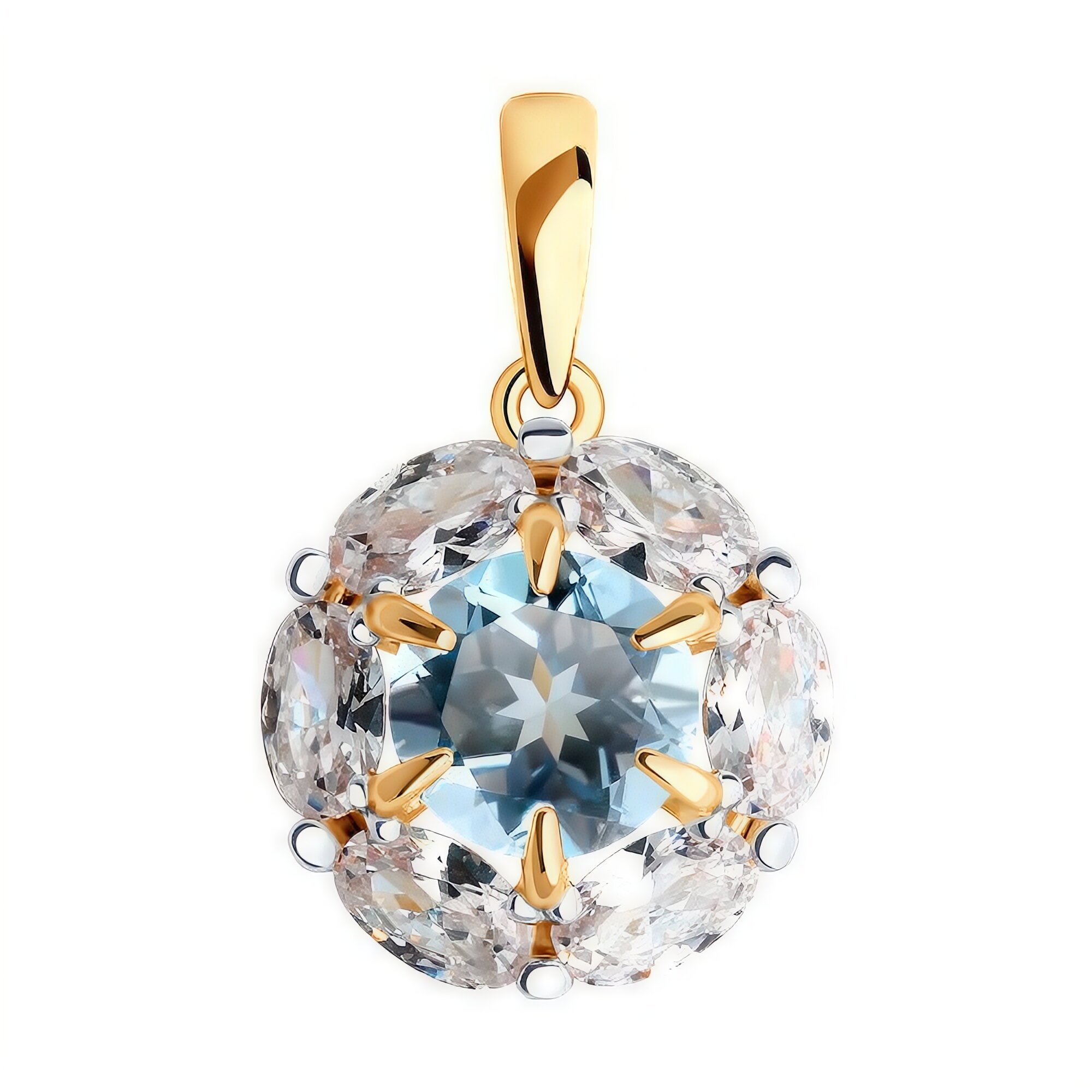 Подвеска, красное золото, 585 проба, фианит, топаз