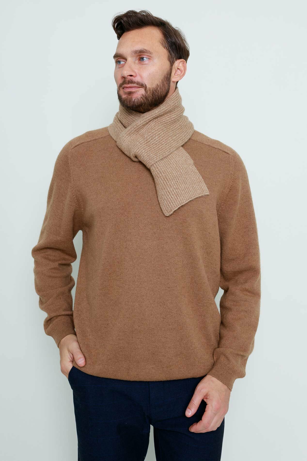 Шарф KHAN Cashmere для мужчин и женщин,145х13 см, бежевый — фото 1