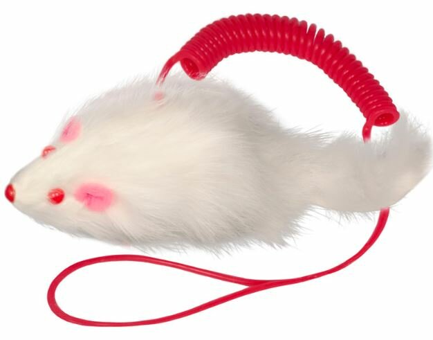 Triol Игрушка для кошек "Мышь на пружине", 7см, натуральный мех