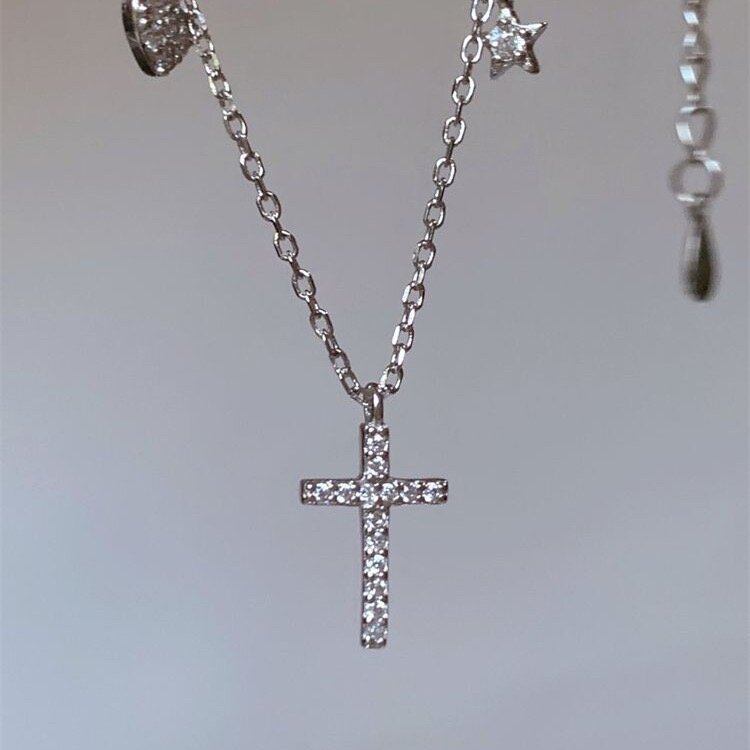 Славянский оберег, крестик MJ, Swarovski Zirconia, белый, серый, серебристый — фото 1