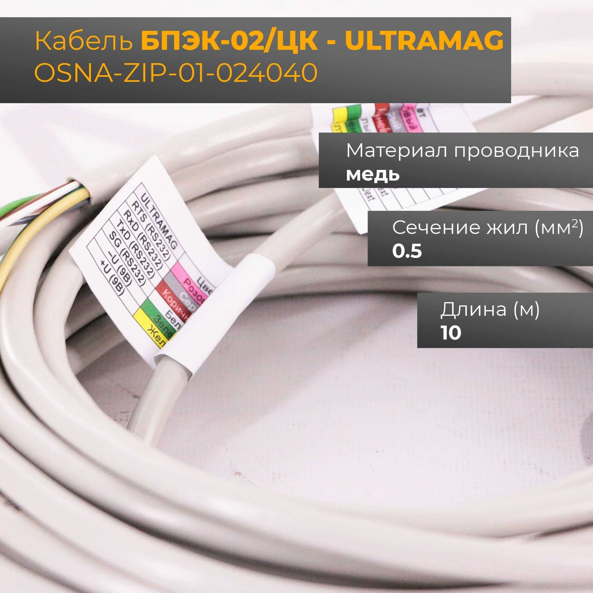 Кабель БПЭК-02/ЦК - ULTRAMAG (OSNA-ZIP-01-024040), серый, 10 метров