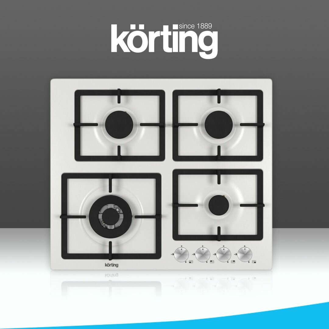 Газовая варочная панель Korting HG 697 CTW ширина 60 см, 4 конфорки, WOK, электроподжиг, белый