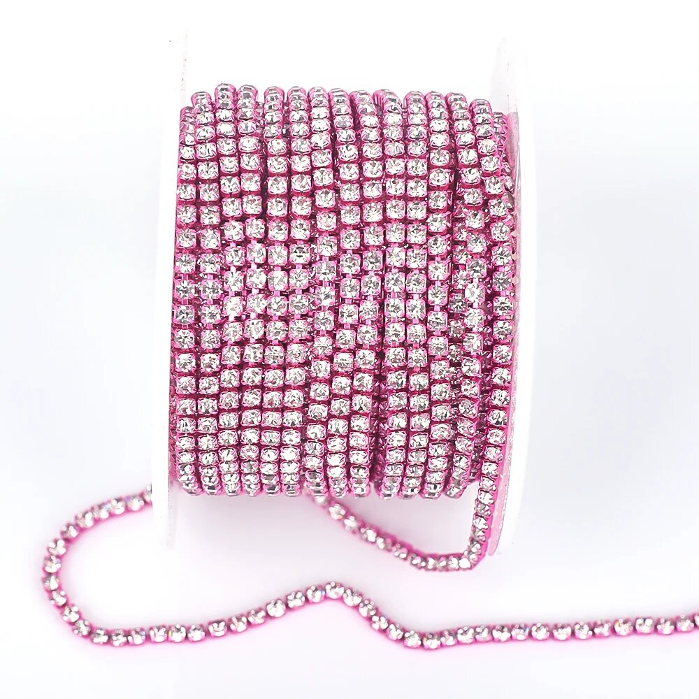 Розовый рулонный кант из страз Rose Crystal, 10 ярдов