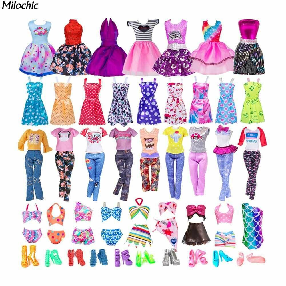 32шт кукольная одежда и аксессуары включают в себя 5 вечерних платьев, 10 мини-платьев, 4 брюки, рубашки, 3 бикини, 10 пар обуви, подходящих для 11,5-дюймовых кукол-девочек.
