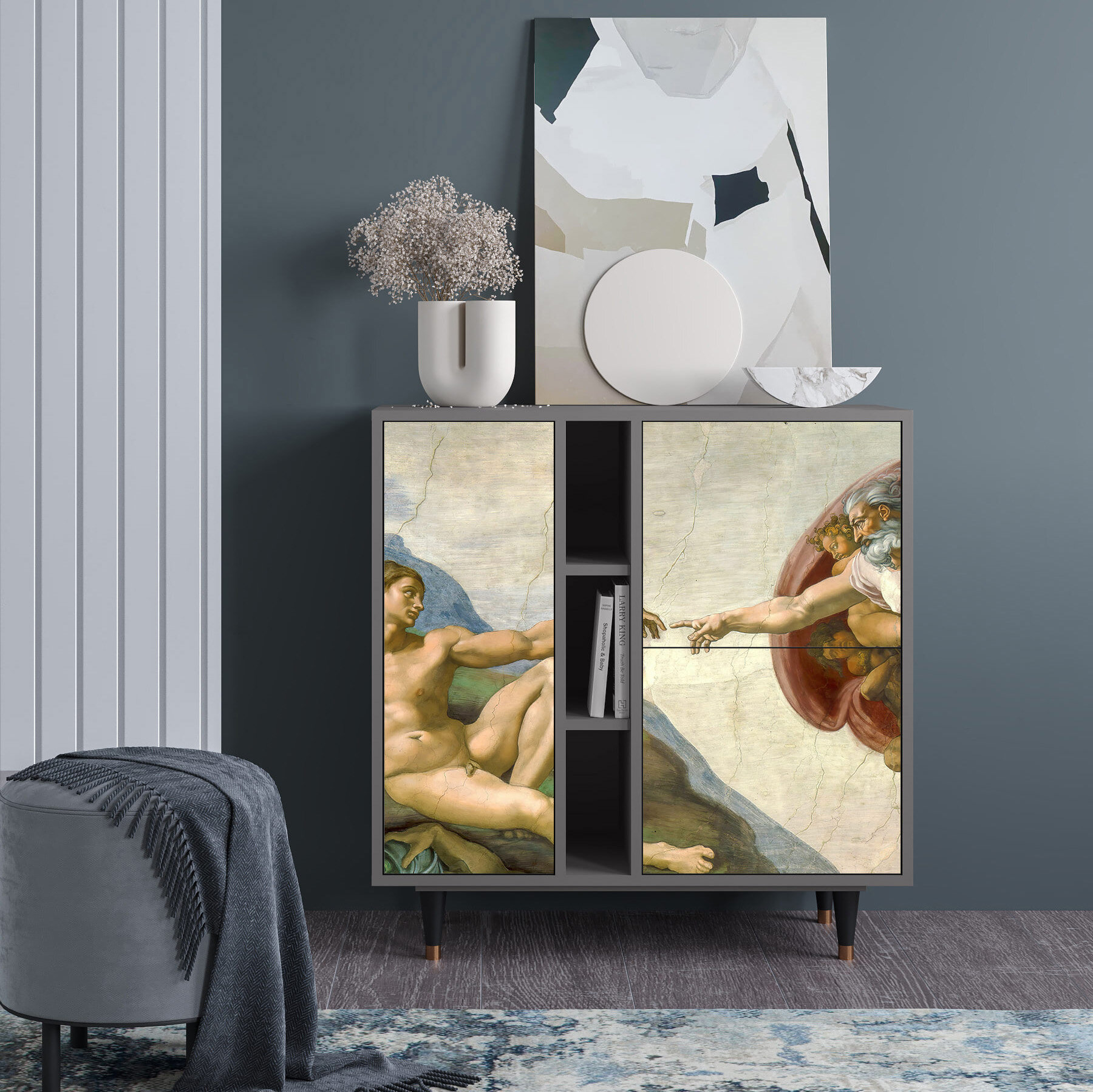 Комод - STORYZ - BS5 The Creation of Adam by Michelangelo, Размер - 94 x 96 x 41 см, Цвет корпуса - , Серый
