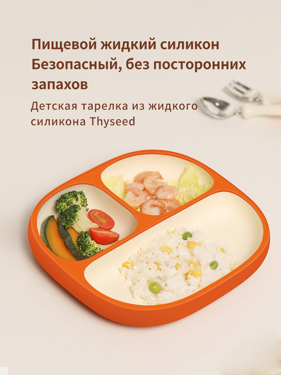 Тарелка детская на присоске секционная Thyseed, оранжевый