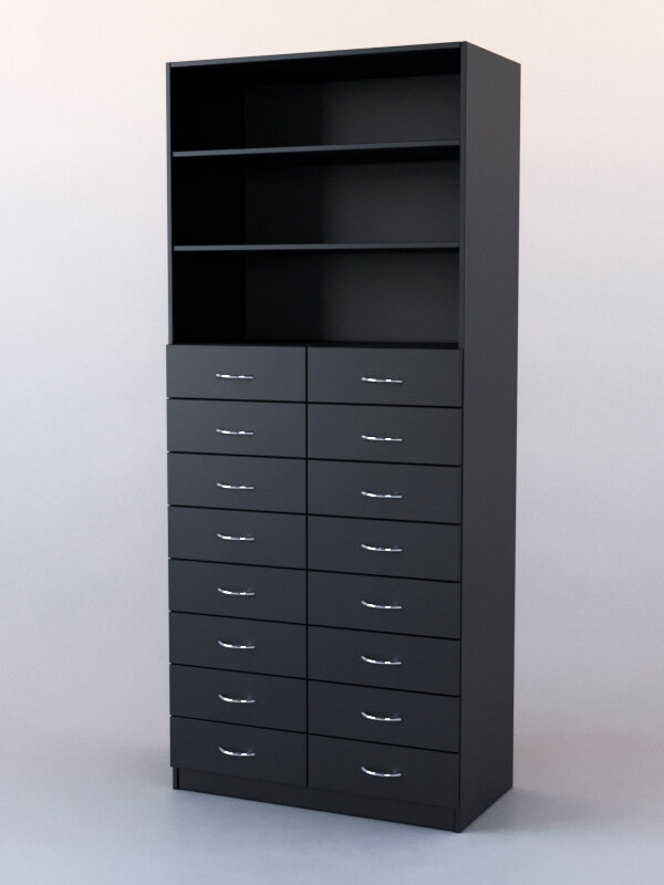 Шкаф для аптек №7 с 16-ю ящиками задняя стенка ДВП, Черный. Производитель товара - компания Westcom.