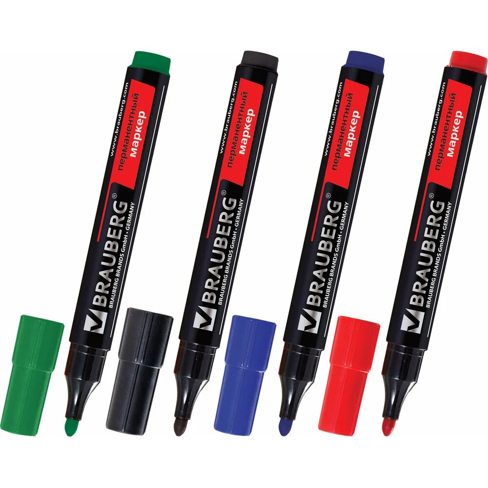 BRAUBERG Маркеры перманентные нестираемые, набор 4 шт, Ассорти, "Contract", без клипа, круглые 3 150474