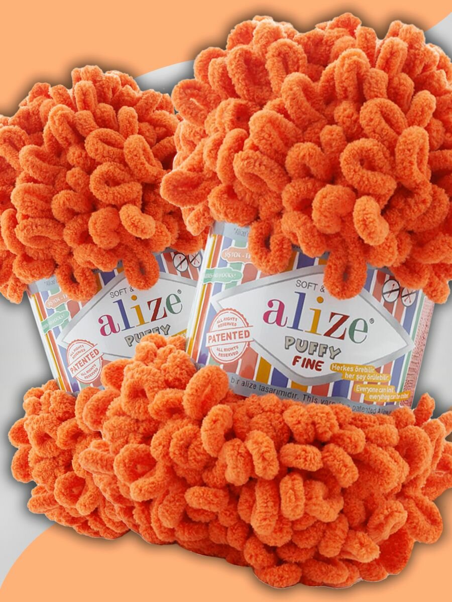 Пряжа для вязания Alize Puffy Fine цвет 06 Апельсин, 100 г / 14 м, 2 мотка