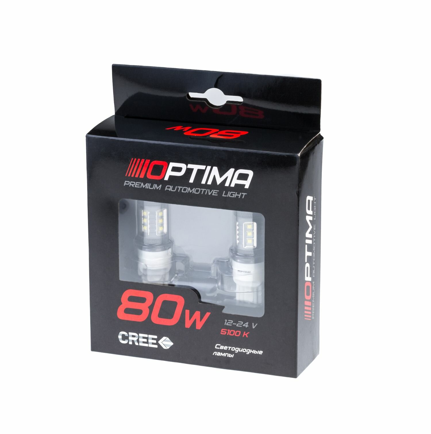 Светодиодная лампа цоколь 7440 (W21W) Optima Premium, CREE*16, 5100K, 80W, 12V, (W3X16b), 1 лампа