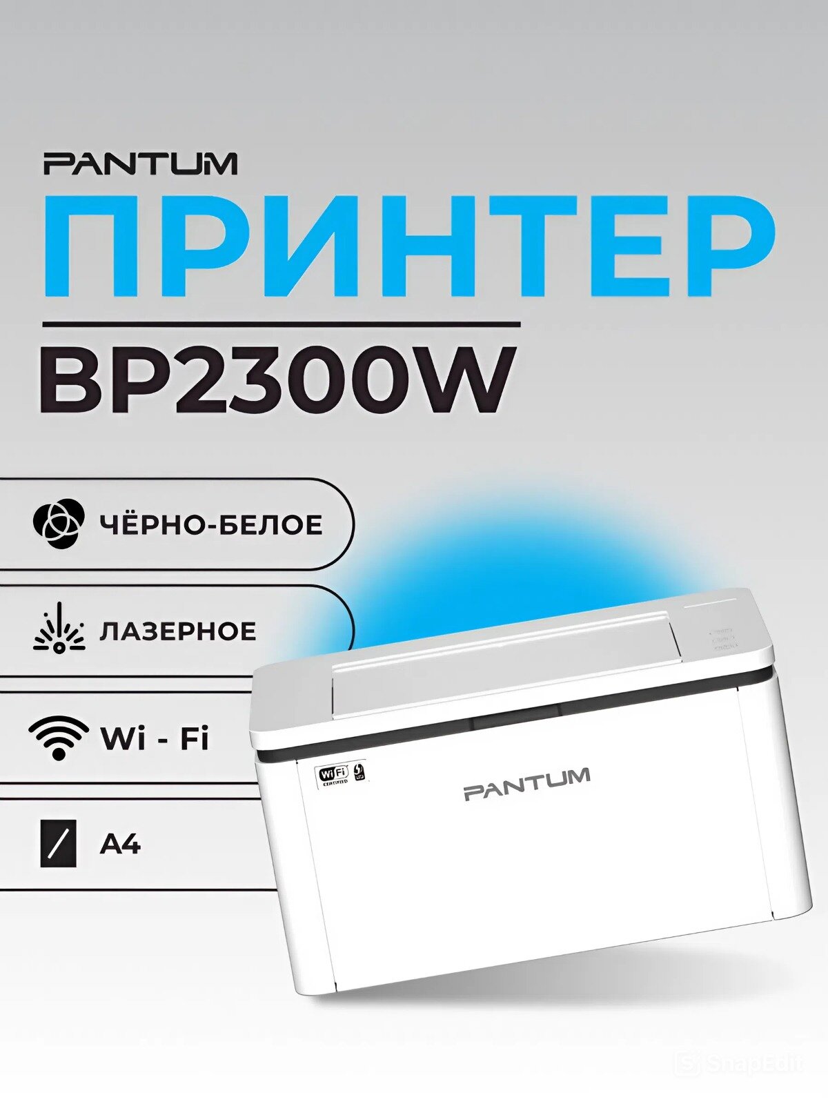 Принтер лазерный Pantum BP2300W черно-белая печать, A4, цвет белый USB Wi-Fi Bluetooth