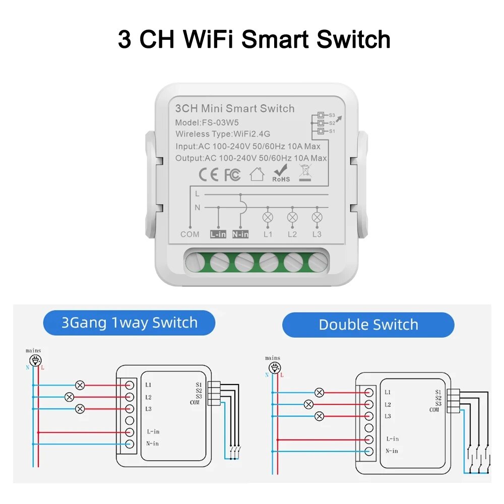 3CH WiFi Smart Switch SZKOSTON Tuya
