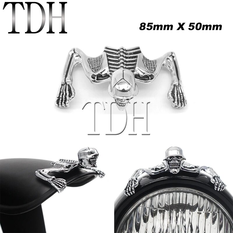 Универсальный мотоцикл Скелет Череп Переднее крыло Рамка Орнамент Статуя для Harley Honda Chopper Bobber Крыло Украшение на заказ Chrome Small