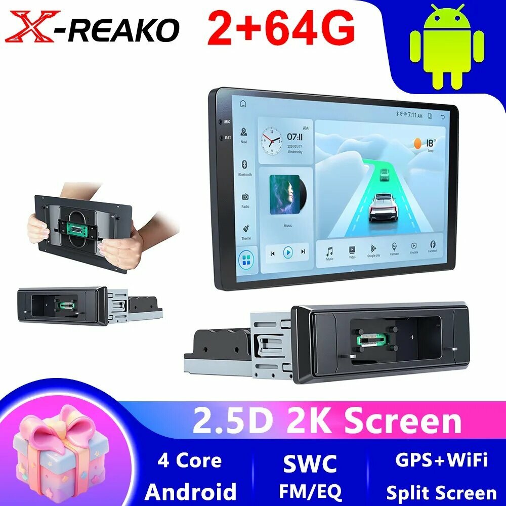 X-REAKO Автомагнитола, диагональ: 9.5", 2 DIN, 2ГБ/64ГБ