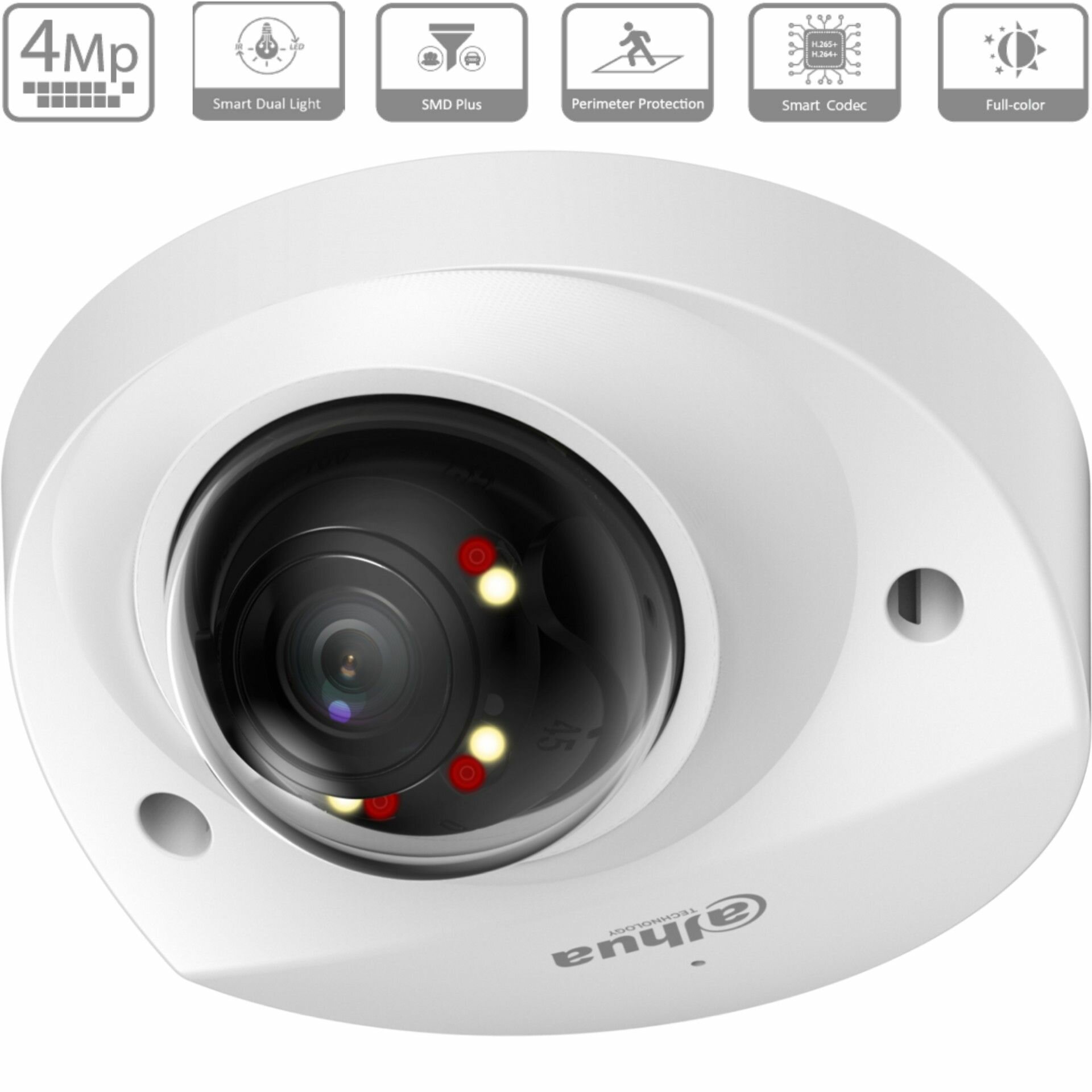 Dahua DH-IPC-HDBW2449FP-AS-IL-0360B 4Мп 3,6 мм камера видеонаблюдения IP внутренняя и уличная, цифровая купольная антивандальная IP-видеокамера для улицы и помещений с ИК/LED-подсветкой, 2688x1520