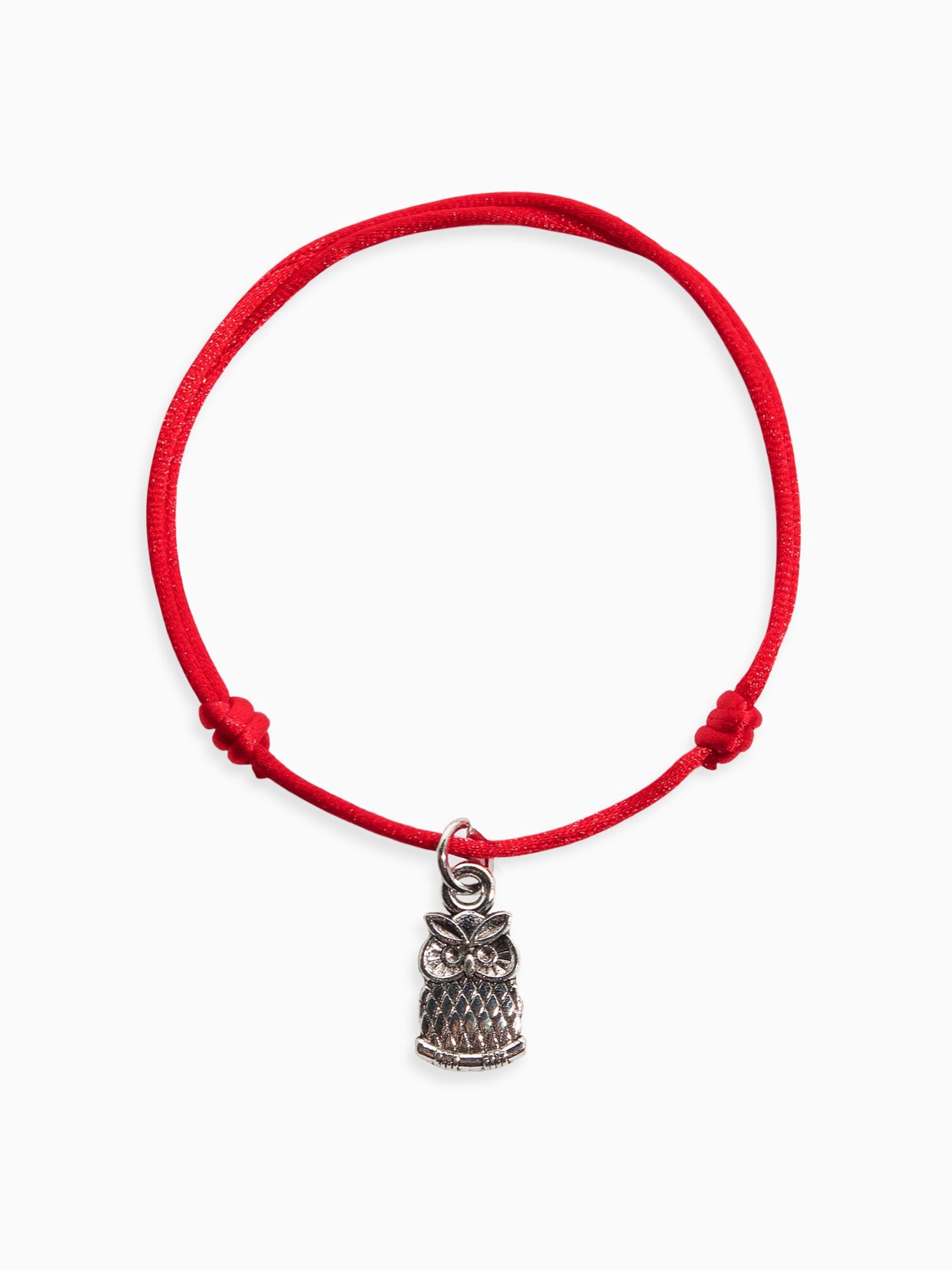 Браслет-оберег «Красная нить» кошельковая сова, цвет чернёное серебро, 20 см