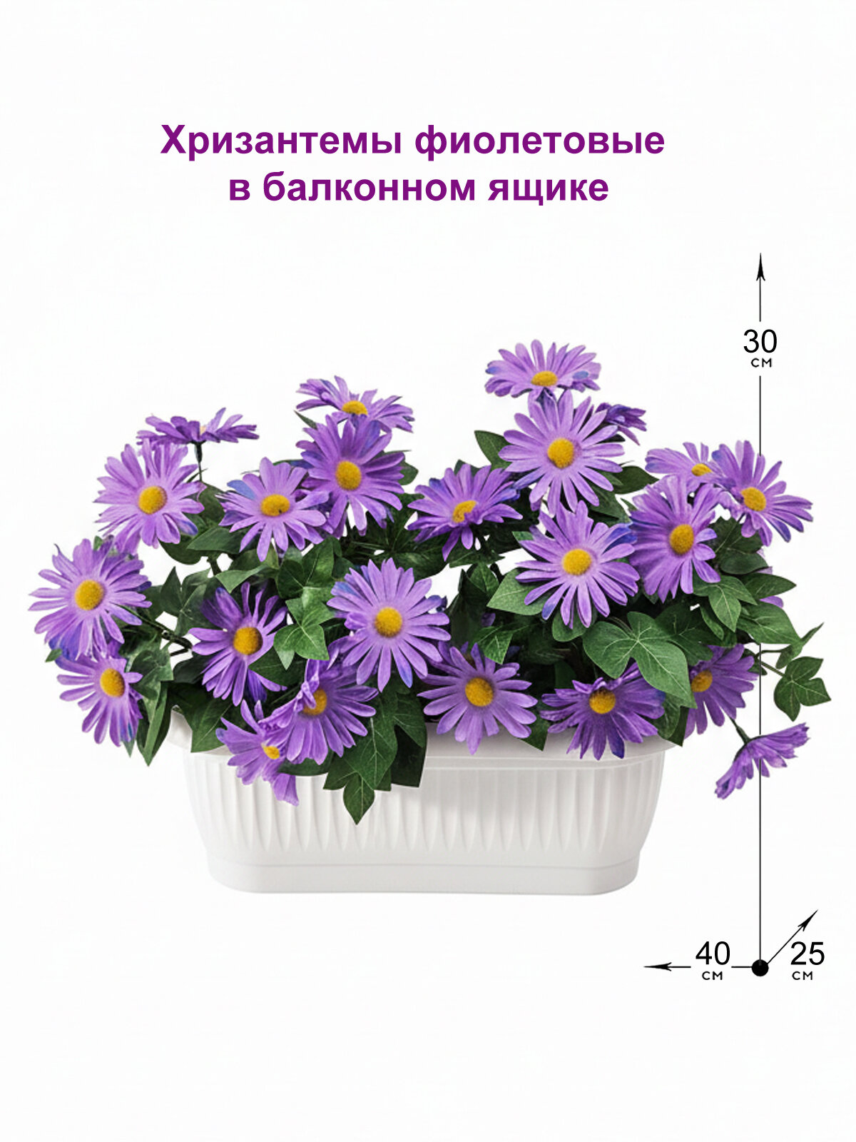 Астры фиолетовые в длинном кашпо, ФитоПарк, искусственные цветы на окно