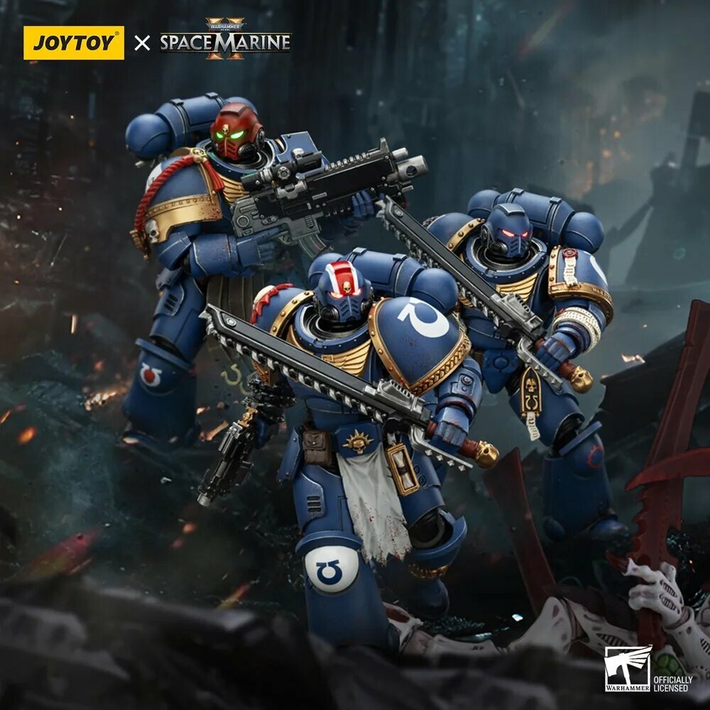 Подвижная фигурка JOYTOY Warhammer 40K Ultramarines Lieutenant Titus Sergeant Gadriel Brother Chairon Collectors Edition 3PCS, Игры для персонажей Коллекция подарков на день рождения