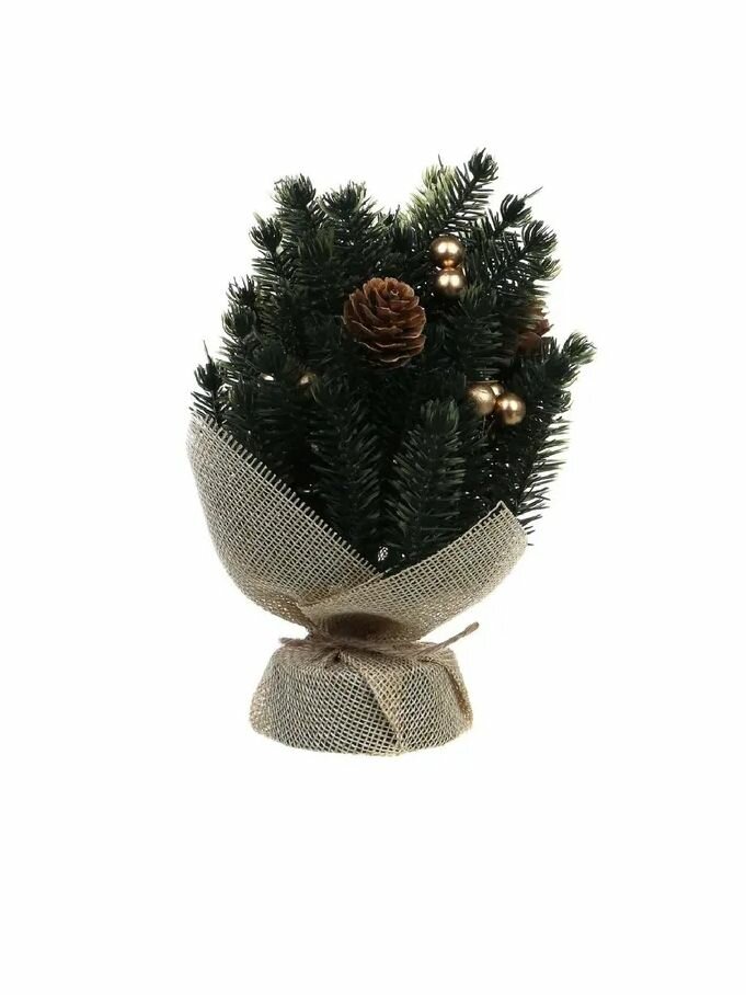 Ёлочка декоративная 18см с подставкой, ягодами и шишками