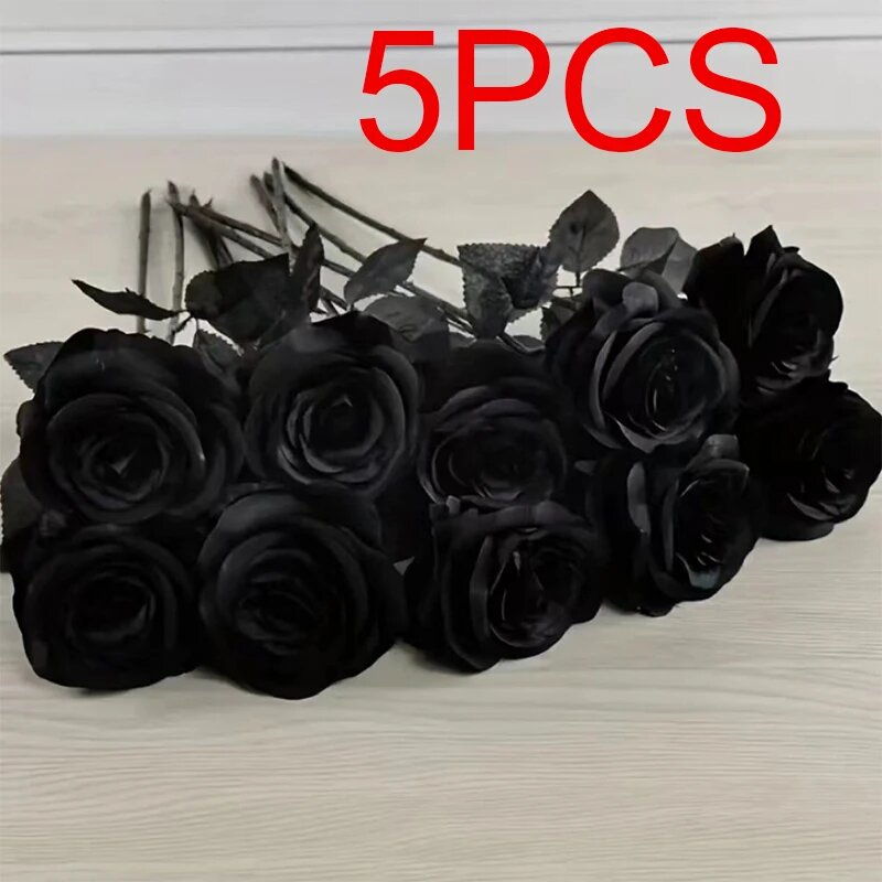 Искусственные черные шелковые розы 5pcs