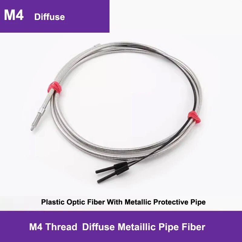 Диффузный лучевой оптоволоконный датчик M3 M4 M6 с металлической защитной трубкой, волоконно-оптический датчик прочной конструкции