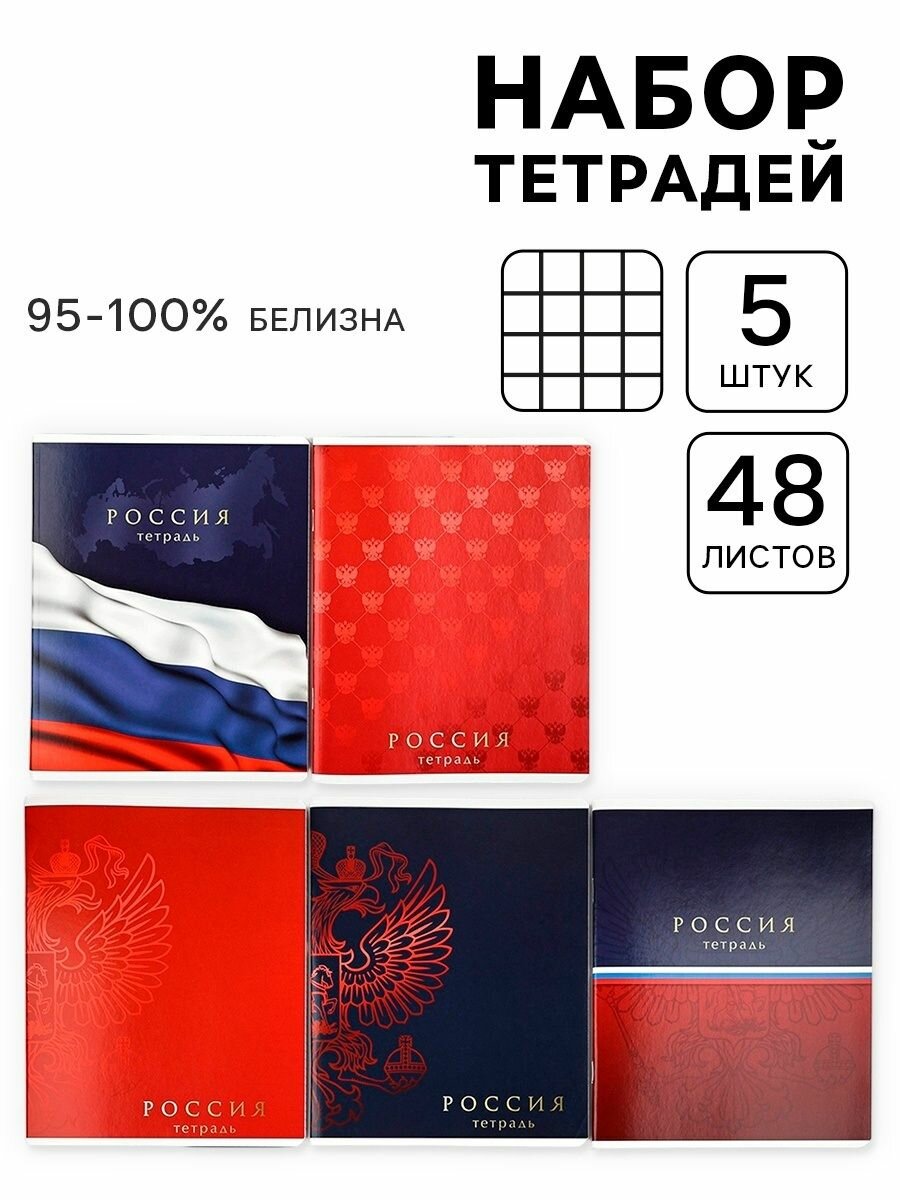 Набор тетрадей 5 шт. по 48 листов, в клетку Россия