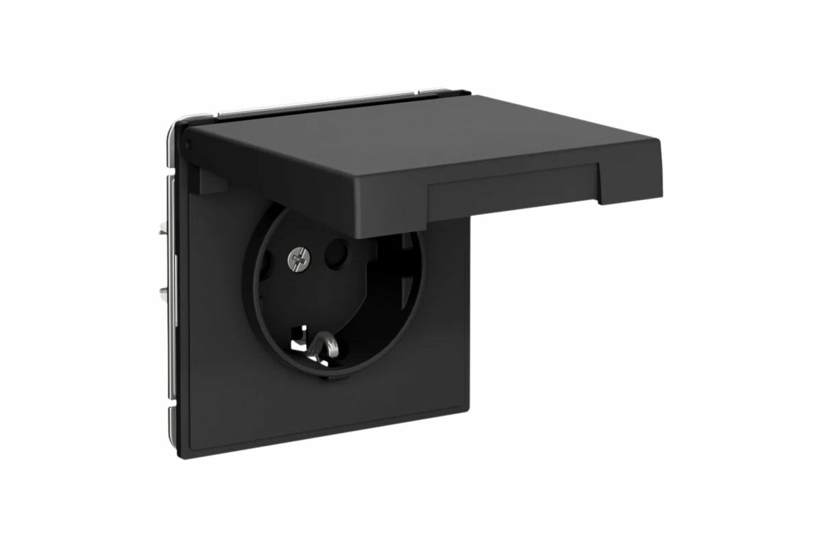 Розетка С/У IP44 1-я с з/к 2P+E 16А (мех. с накл.) карбон, крыш, штор, винт. ArtGallery
