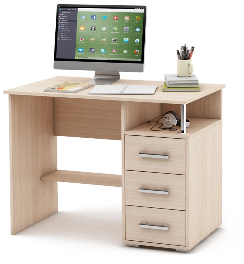 Компьютерный стол, письменный Амбер (Реал) 3, ЛДСП, с ящиками, 97x60x75 см