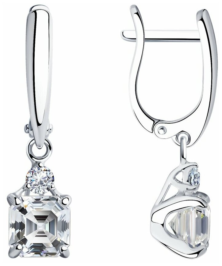 Серьги с подвесками, серебро, 925 проба, родирование, фианит